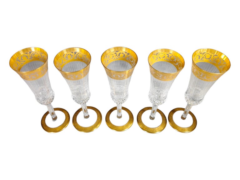 Precious 5 Saint Louis Champagne Glasses Gold Crystal Faceted For Sale ...