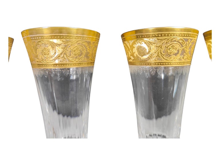 Precious 5 Saint Louis Champagne Glasses Gold Crystal Faceted For Sale ...