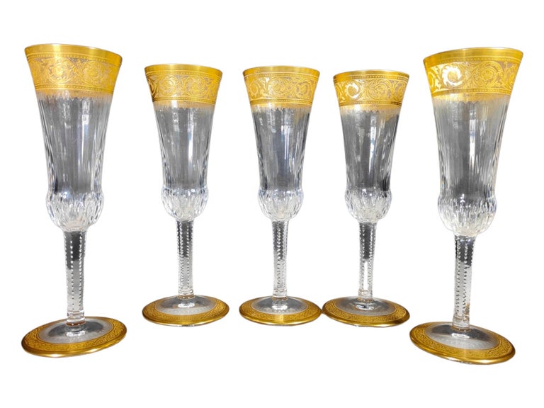 Precious 5 Saint Louis Champagne Glasses Gold Crystal Faceted For Sale ...