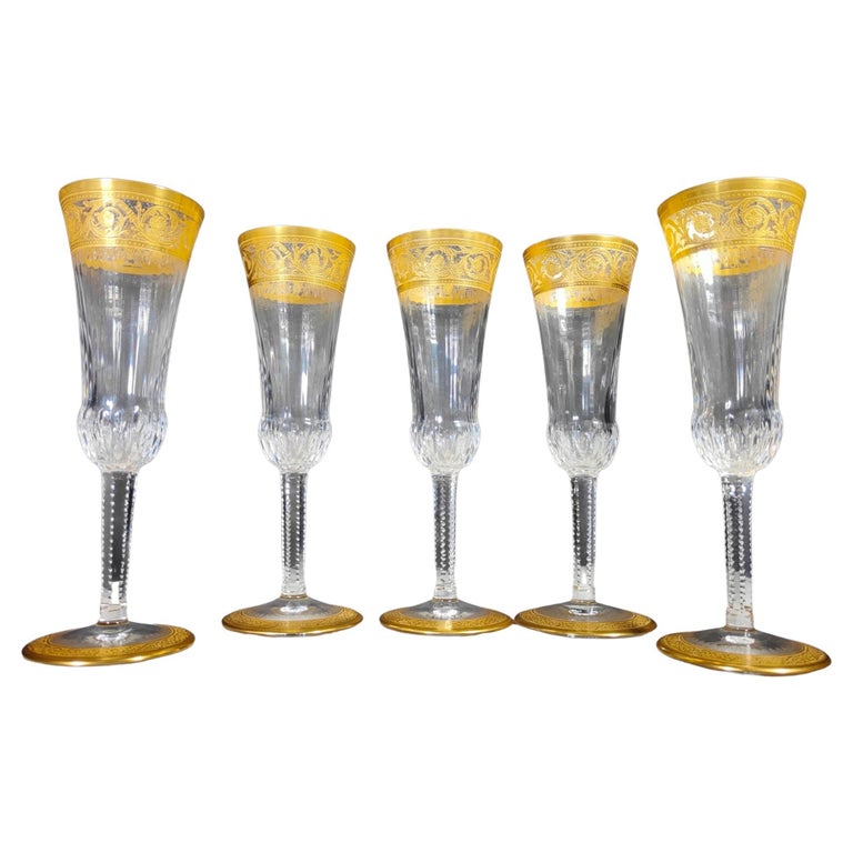 Precious 5 Saint Louis Champagne Glasses Gold Crystal Faceted For Sale ...