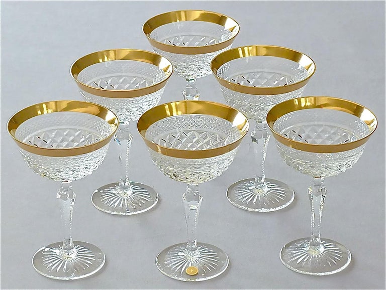 Precious 6 Champagne Bowl Glasses Gold Crystal Stemware ...