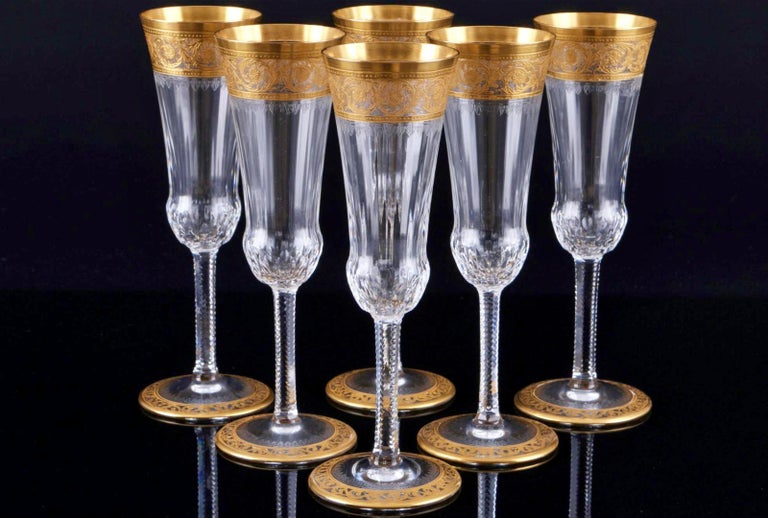 Precious 6 Saint Louis Champagne Glasses Gold Crystal Faceted For Sale ...