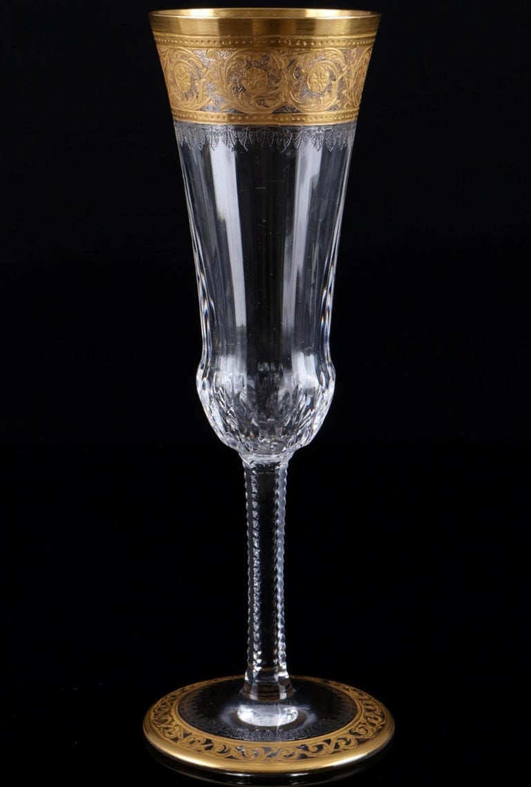 Precious 6 Saint Louis Champagne Glasses Gold Crystal Faceted For Sale ...