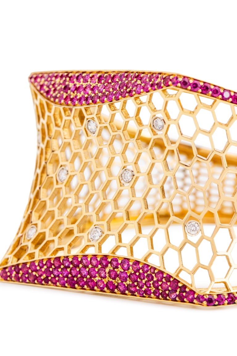Precious Beehive Collection Uneven Bracelet with Diamonds and Burmese ...