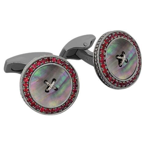 Antique French Gold Mother-of-Pearl Ruby Button Cufflinks For Sale at ...
