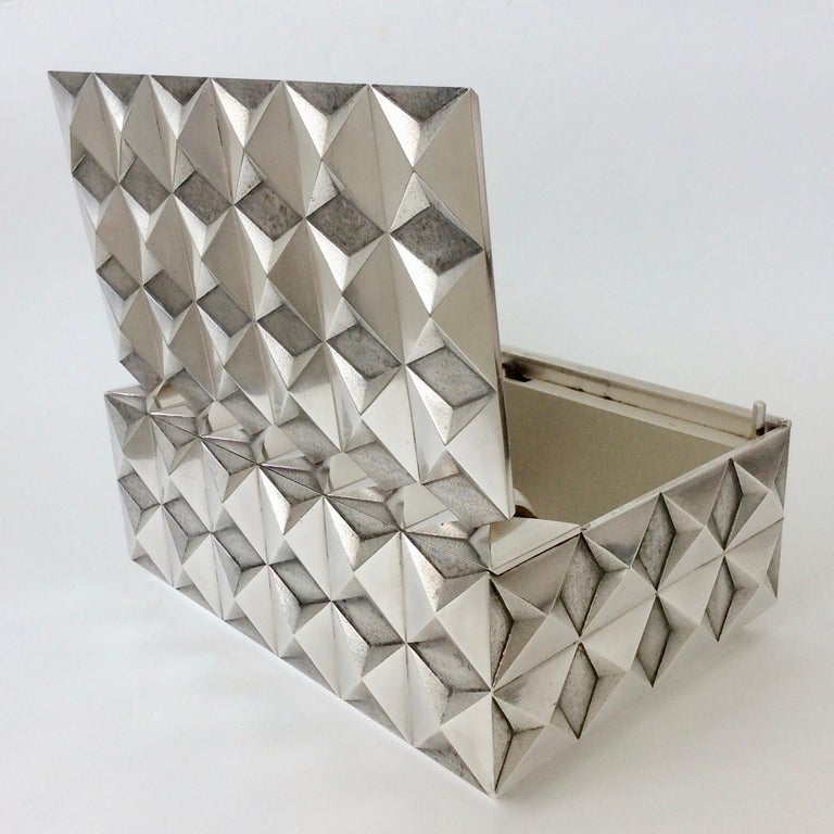 Diamond Point Silver Plated Metal Box, Unique C. 1970s, France For Sale ...
