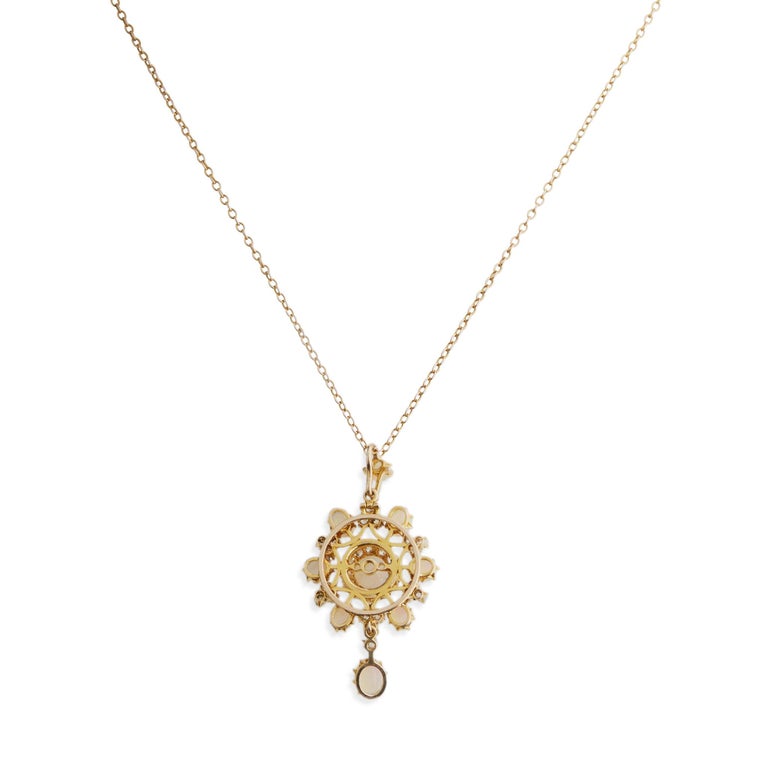 Precious Opal and Old European-Cut Diamond Pendant Necklace For Sale at ...