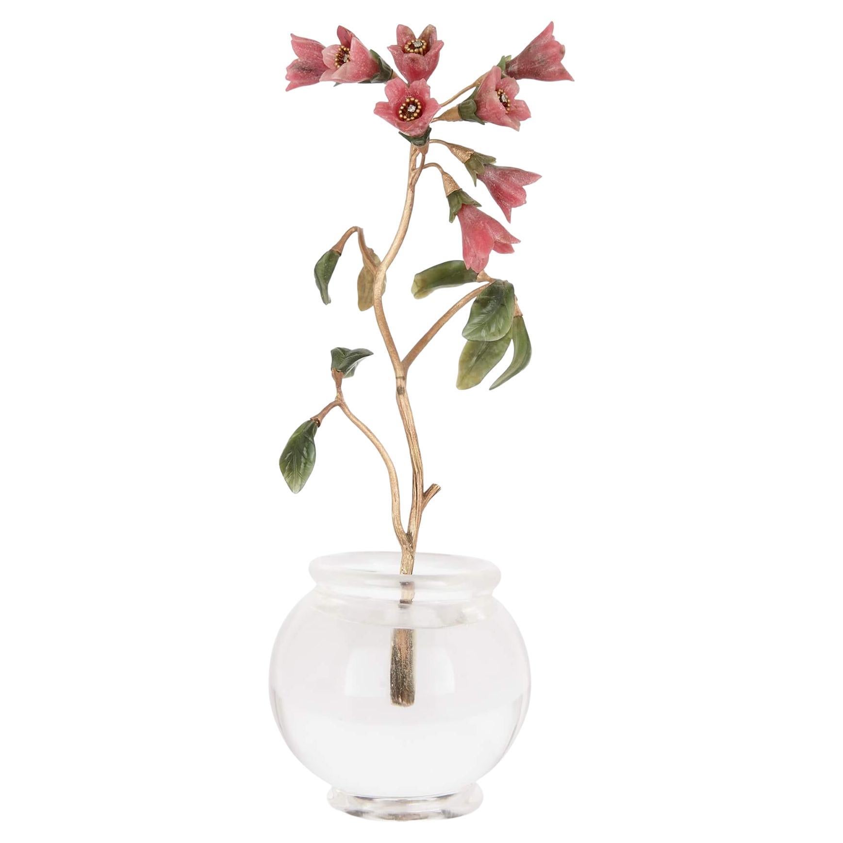 Precious Stone, Nephrite, Rhodonite and Rock Crystal Flower Model For ...