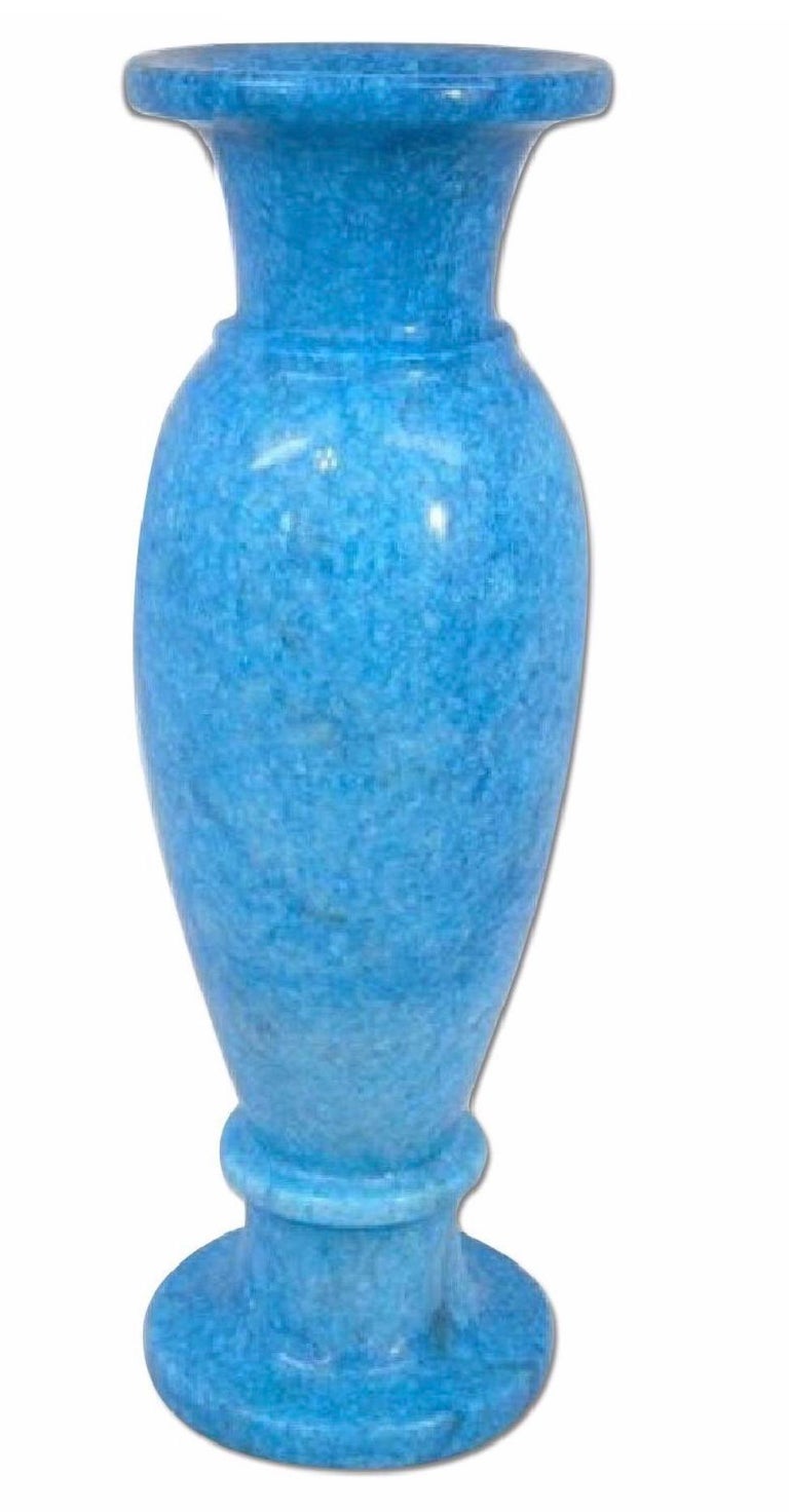 Precious Turquoise Blue Stone Hand-Carved Post Modern Vase, Wide Foot ...