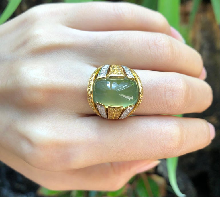Prehnite, Yellow Sapphire and Diamond Ring Set in 18 Karat Gold ...