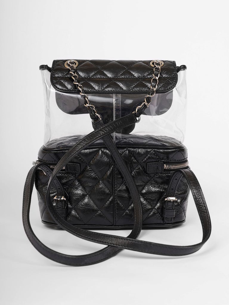 PRELOVED CHANEL AQUARIUM BACKPACK Black Leather and PVC with Silver ...