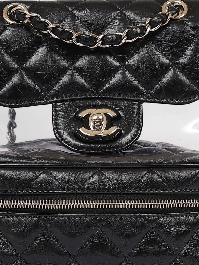 PRELOVED CHANEL AQUARIUM BACKPACK Black Leather and PVC with Silver ...