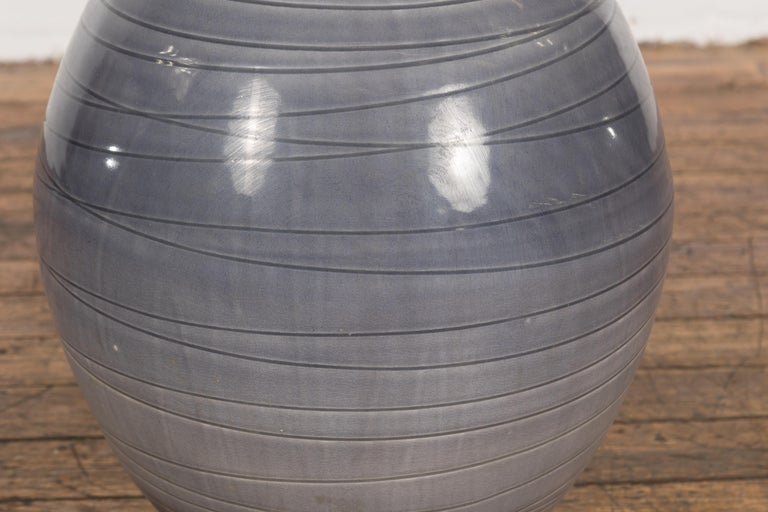 Prem Collection Hand Crafted Artisan Vase with Narrow Mouth and Blue Grey Glaze For Sale at 1stDibs
