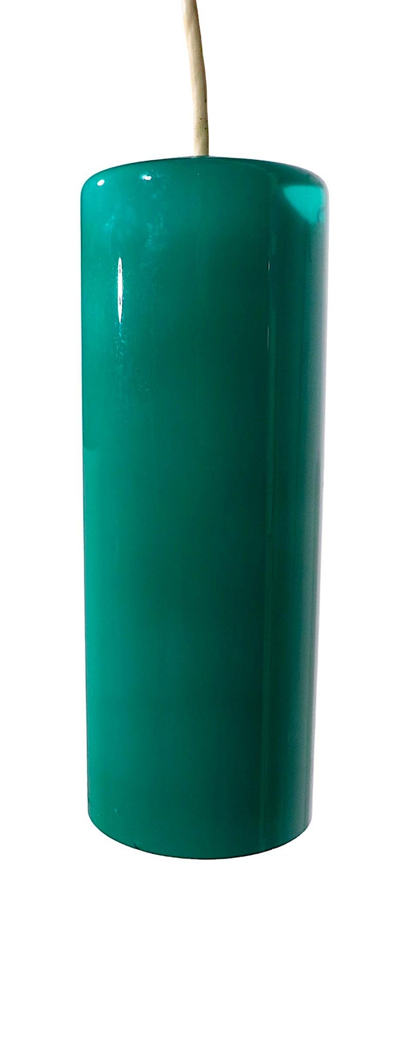Prescolite Cylinder Pendant Chandelier in Green Glass, C 1950 - 1970's ...