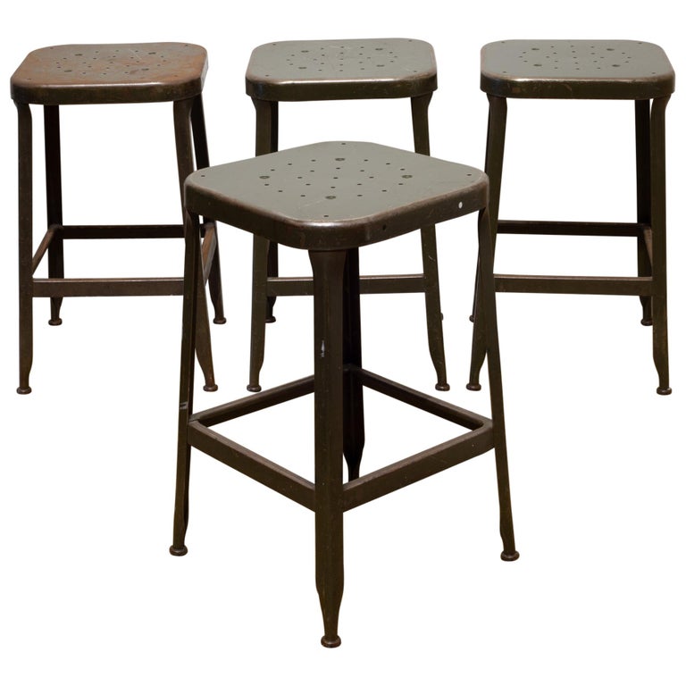Pressed and Folded Steel Factory Stools, circa 1950 at 1stDibs