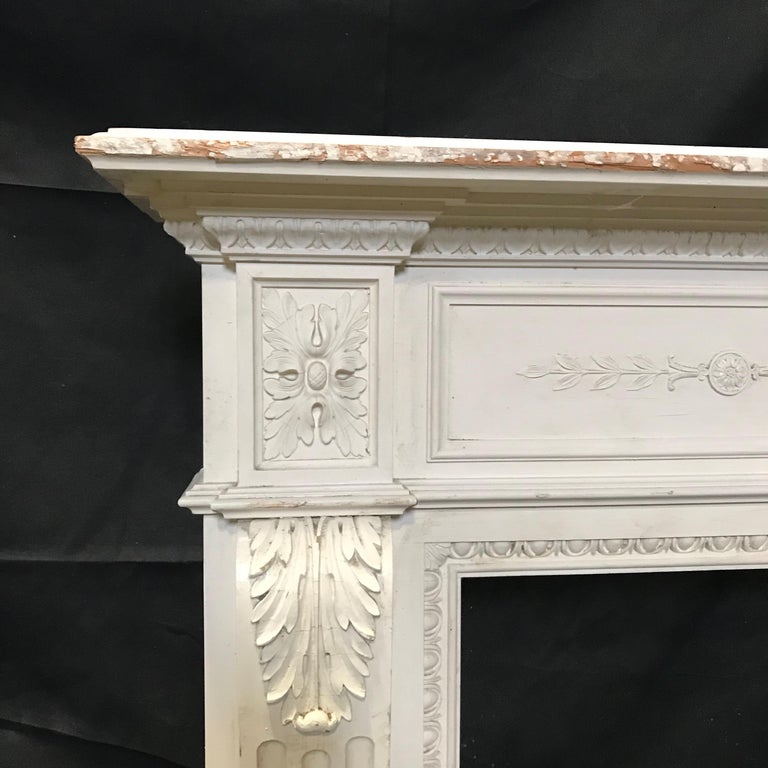 Pretty 19th Century French Painted Wood Carved Fireplace Mantel with ...