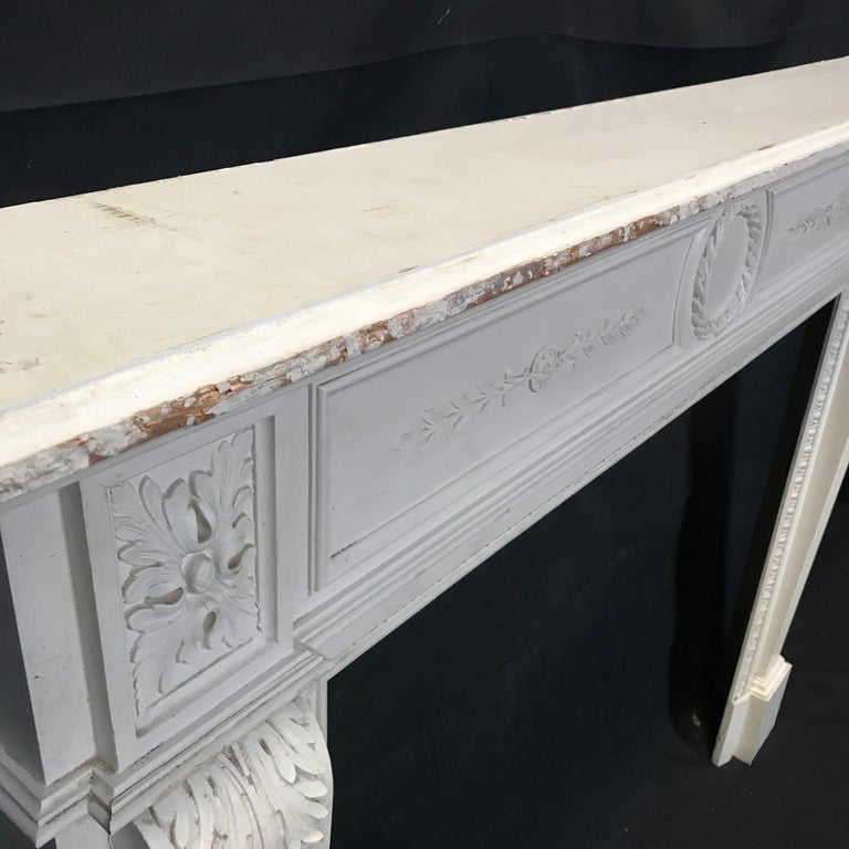 Pretty 19th Century French Painted Wood Carved Fireplace Mantel with ...