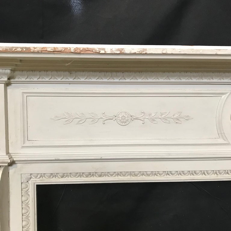 Pretty 19th Century French Painted Wood Carved Fireplace Mantel with ...