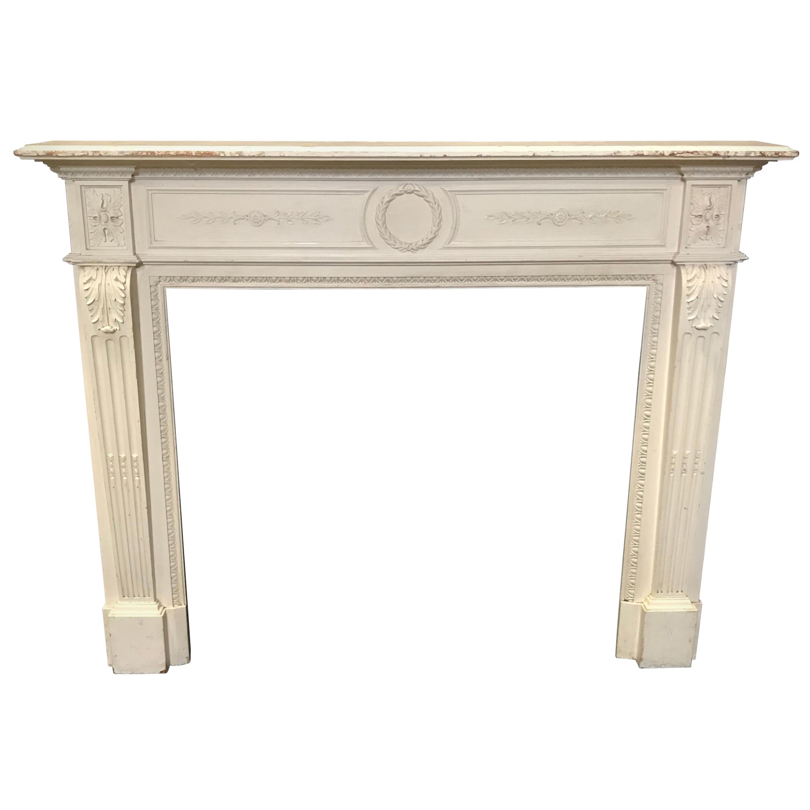 Pretty 19th Century French Painted Wood Carved Fireplace Mantel with ...