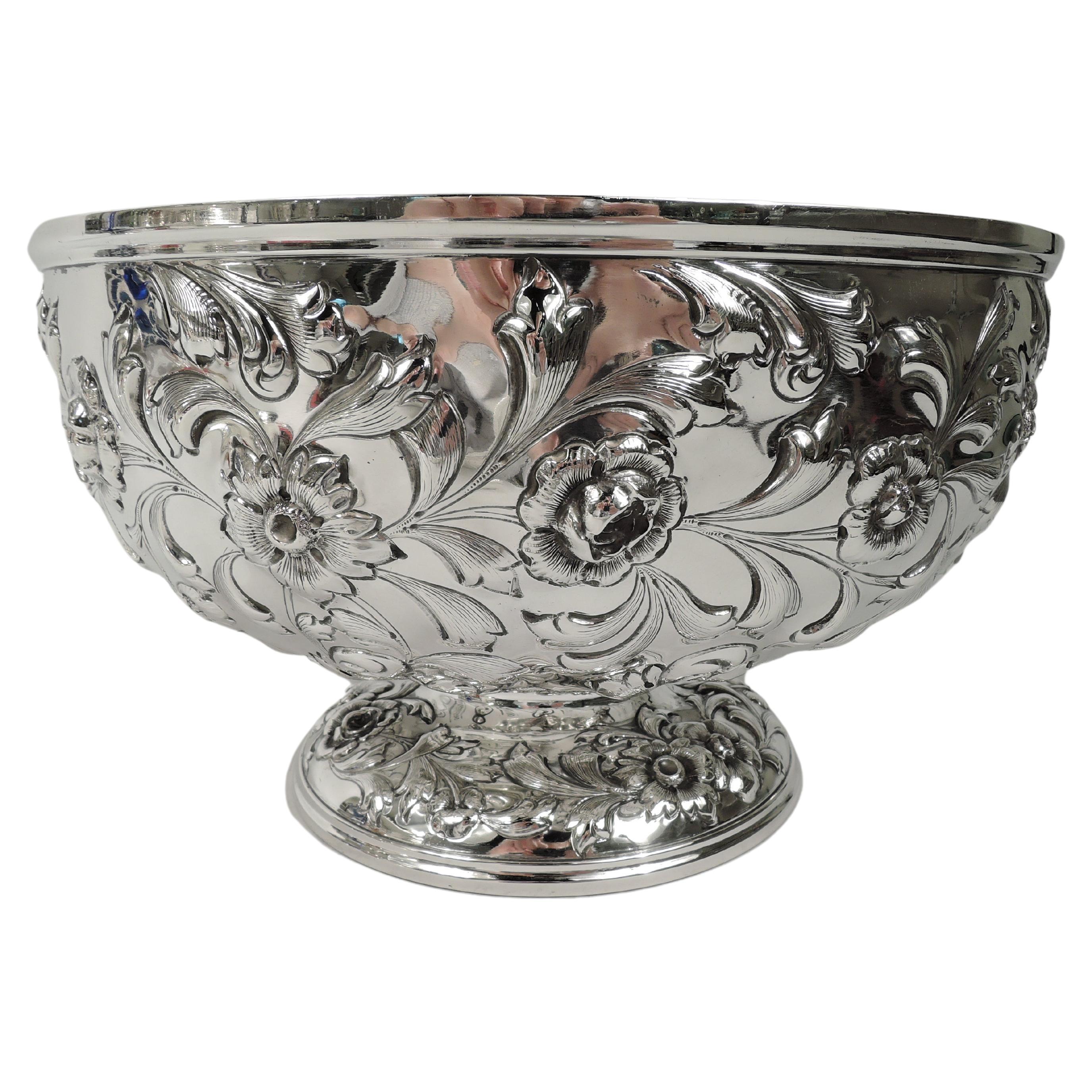 Antique Repoussé Sterling Silver Pedestal Bowl Fruit and Flower Motif ...