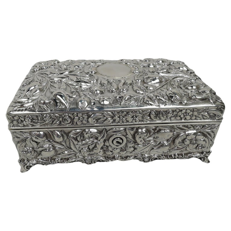 Pretty Antique Baltimore Repousse Sterling Silver Jewelry Box For Sale ...