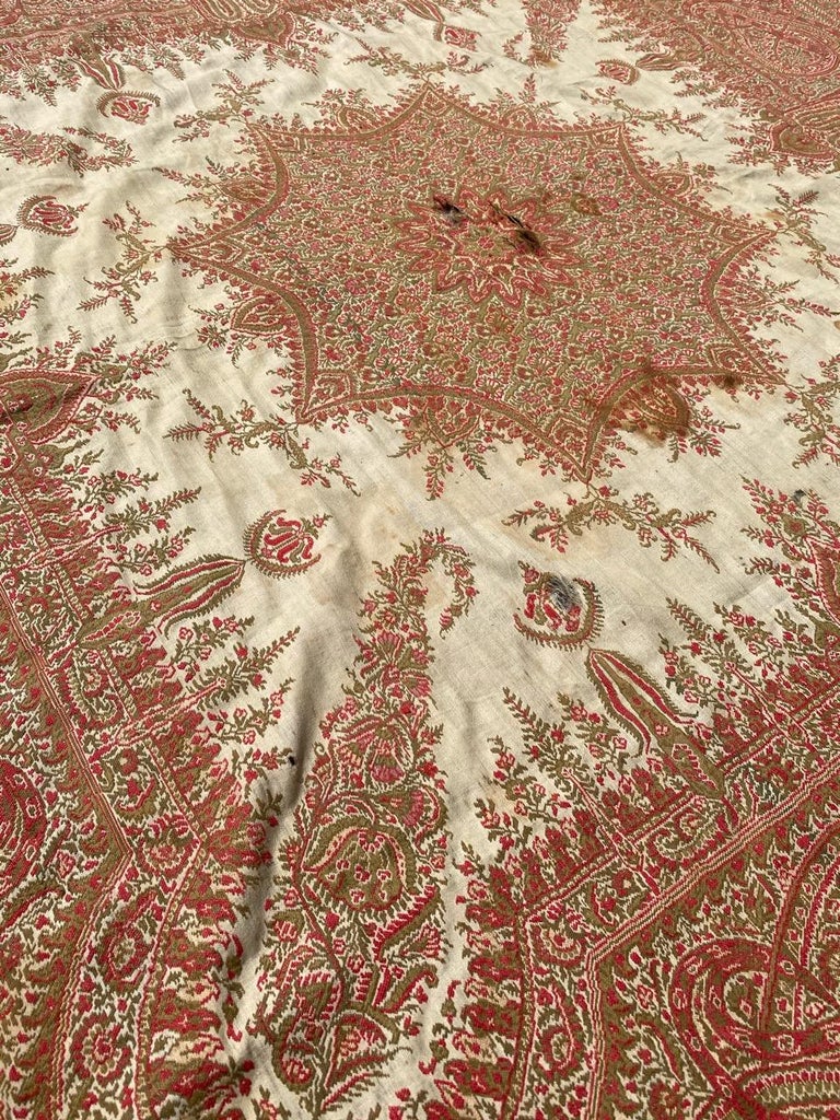 Pretty Antique French Kashmir Square Shawl For Sale at 1stDibs