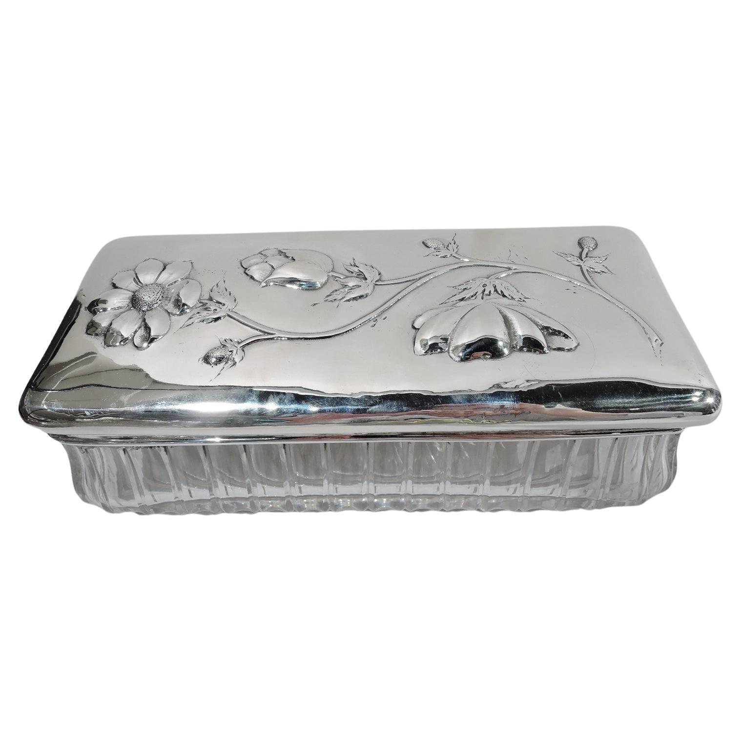 Pretty Antique French Silver and Glass Rectangular Vanity Jar For Sale ...