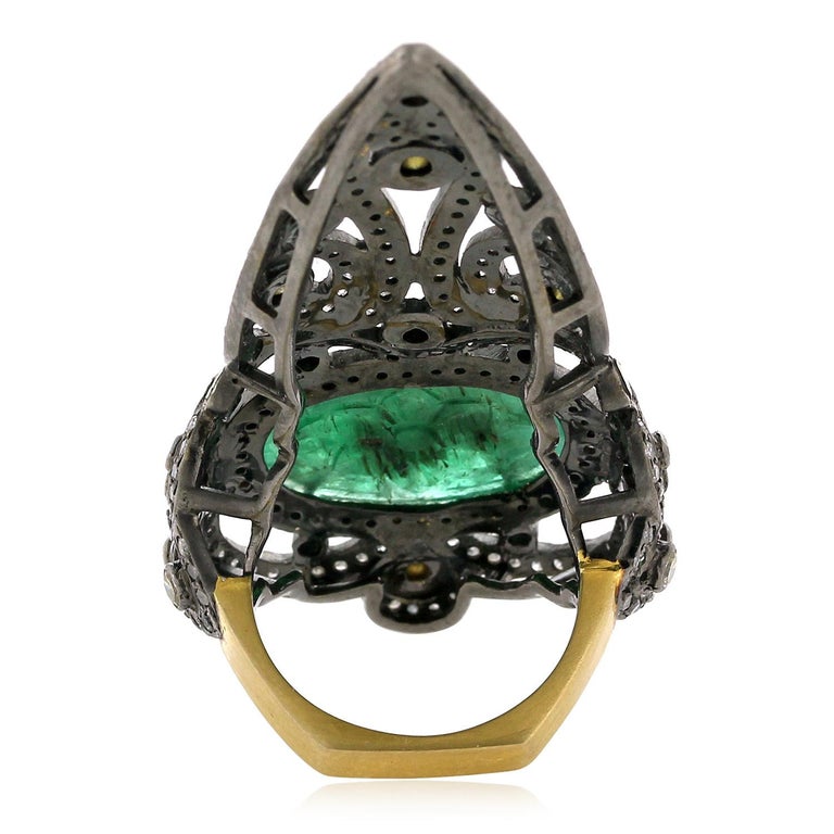 Pretty Diamond and Carved Emerald Knuckle Ring For Sale at 1stDibs