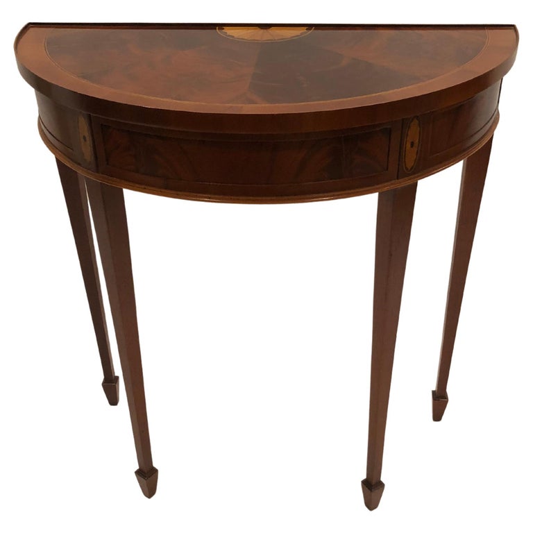 Pretty Small Flame Mahogany Demilune Console by Hekman at 1stDibs
