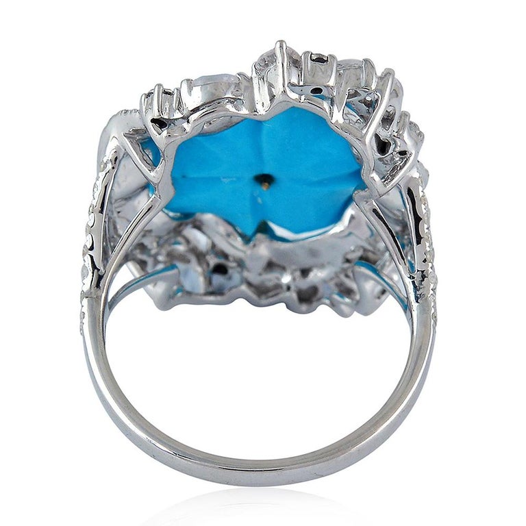Pretty Turquoise Flower Ring with Diamonds and White Sapphire around in ...