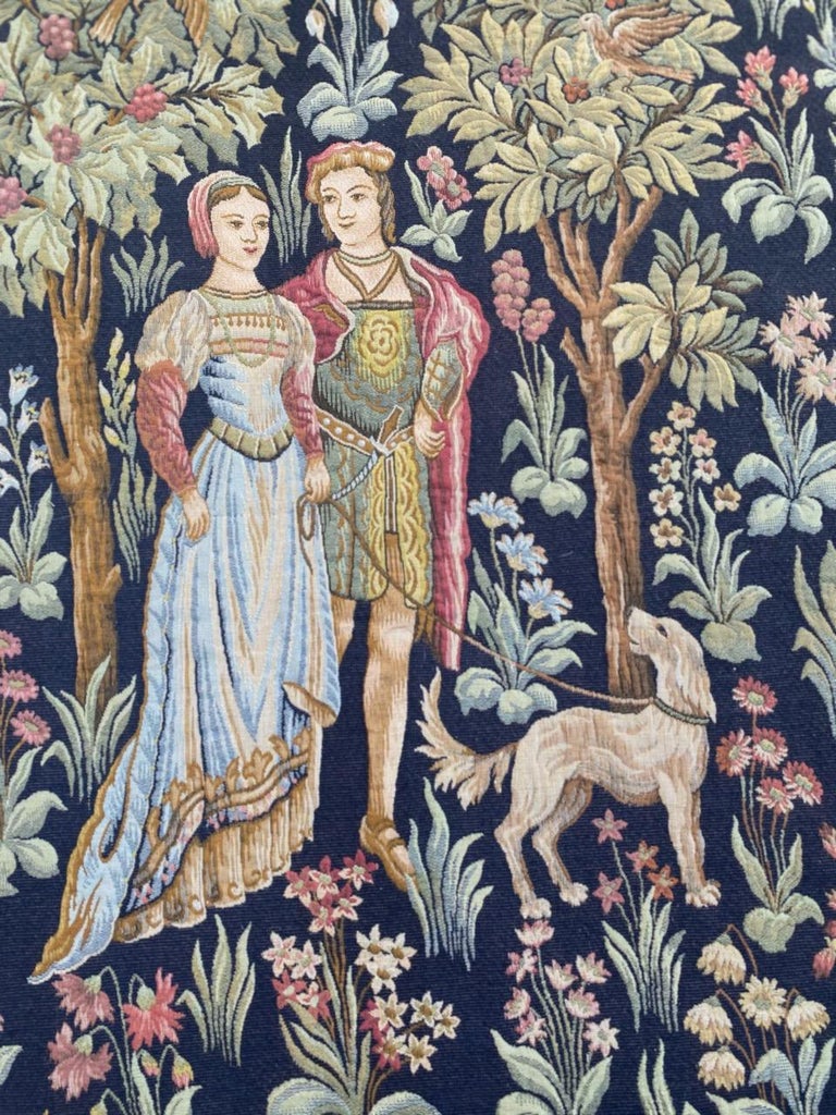 Pretty Vintage French Aubusson Style Halluin Jaquar Tapestry at 1stDibs