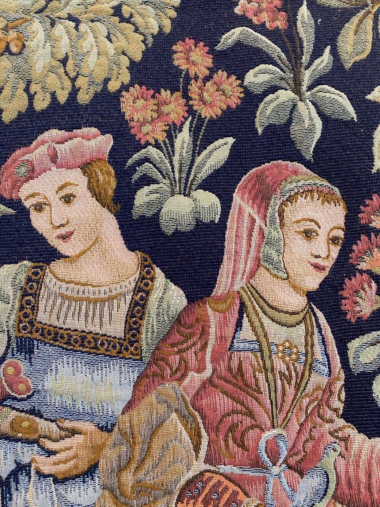 Pretty Vintage French Aubusson Style Halluin Jaquar Tapestry at 1stDibs