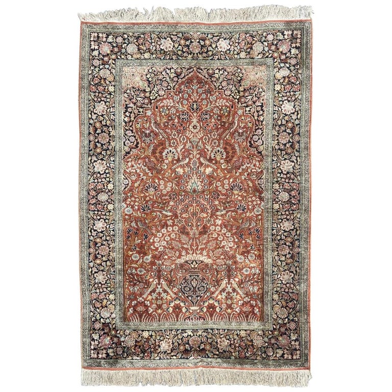 Pretty Vintage Silk Kashmir Rug For Sale at 1stDibs