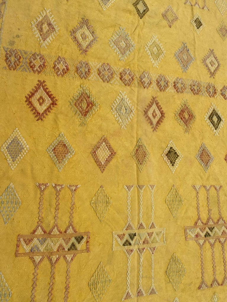 Pretty Vintage Tribal Silk Moroccan Kilim For Sale at 1stDibs