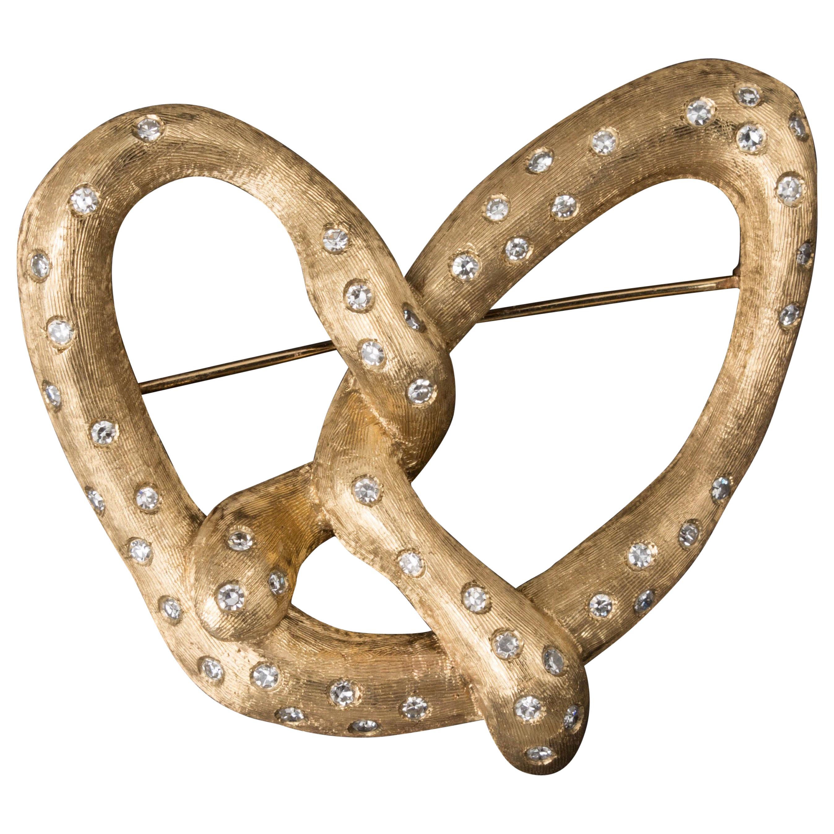 Pretzel Form Gold Diamond Brooch at 1stDibs