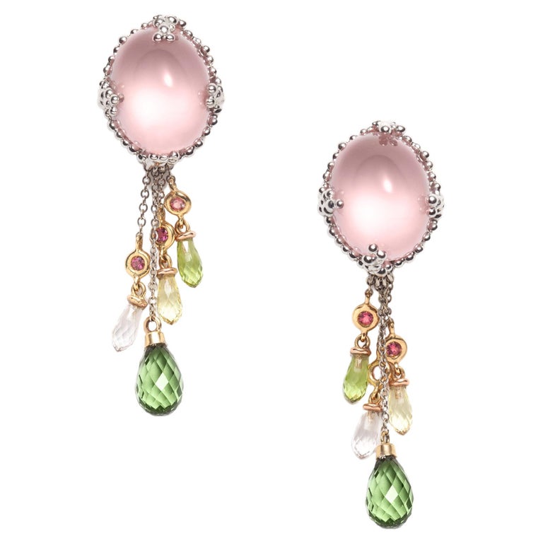 PRIMAVERA Rose Quartz Earrings in 18k Gold by Serafino For Sale at 1stDibs