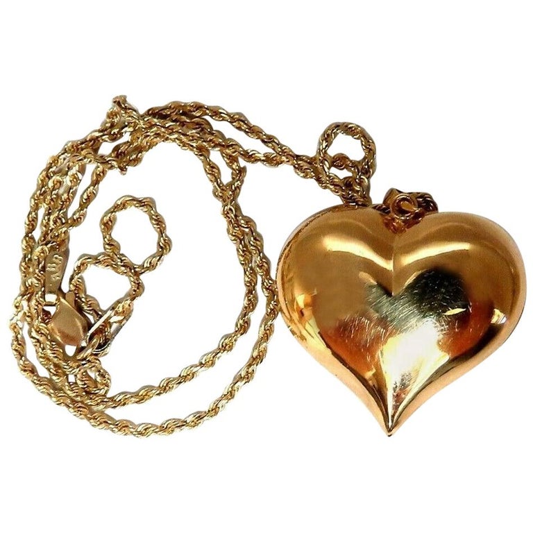 Prime Classic 14 Karat Gold Heart Necklace Charm Puff Domed at 1stDibs