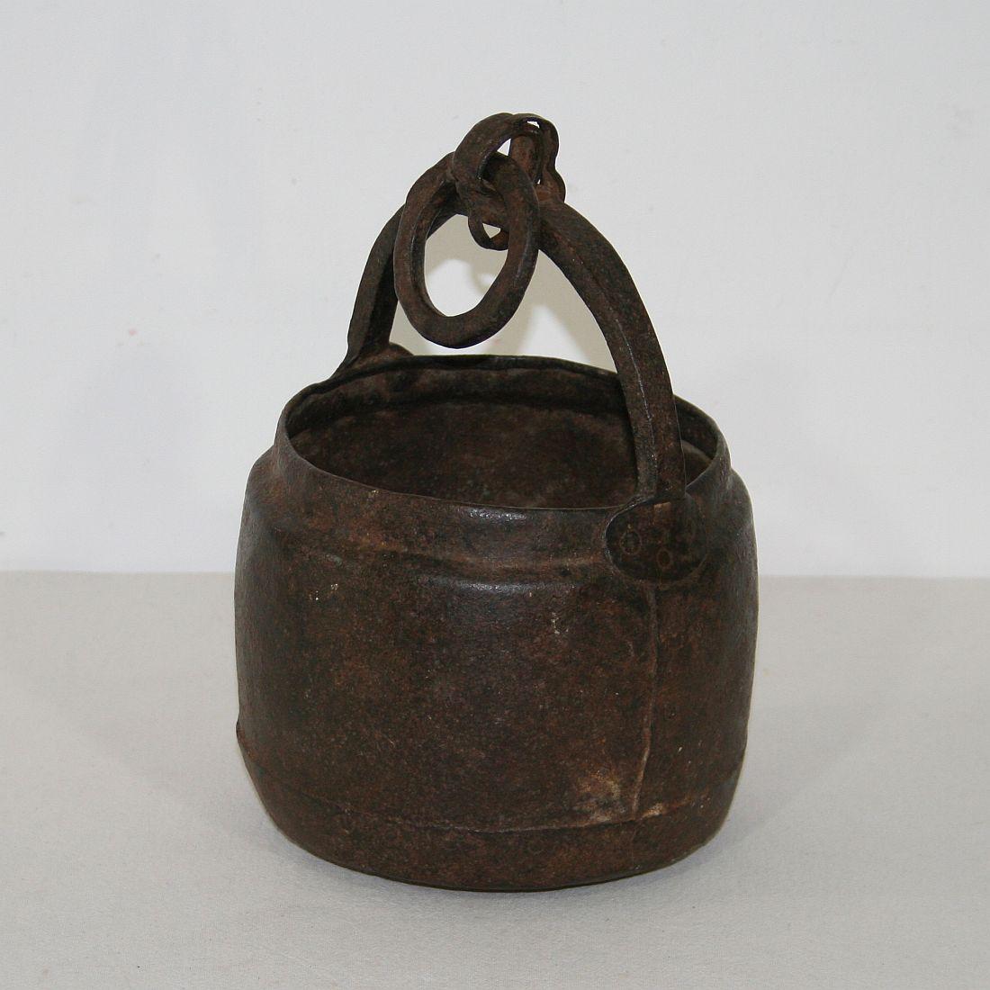 Primitive 18th Century Hand Forged Iron Cooking Pot at 1stDibs