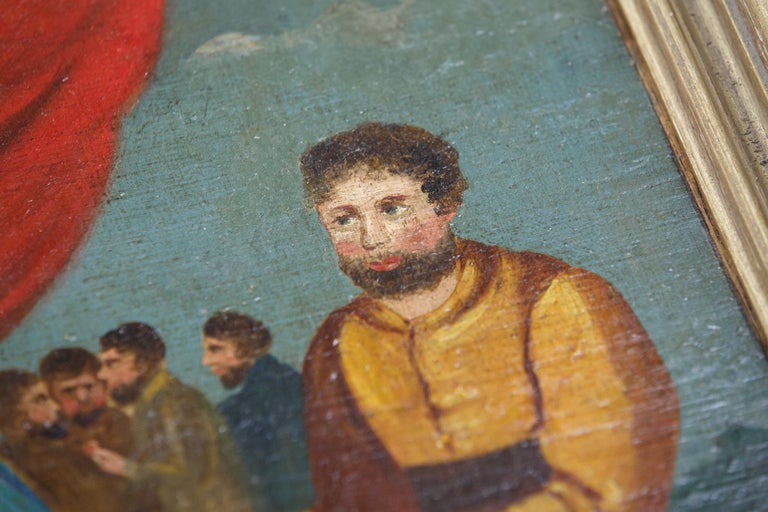 Primitive 19th Century Oil Painting of Vineyard Owner Paying His ...