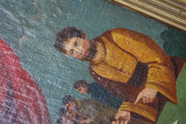 Primitive 19th Century Oil Painting of Vineyard Owner Paying His ...