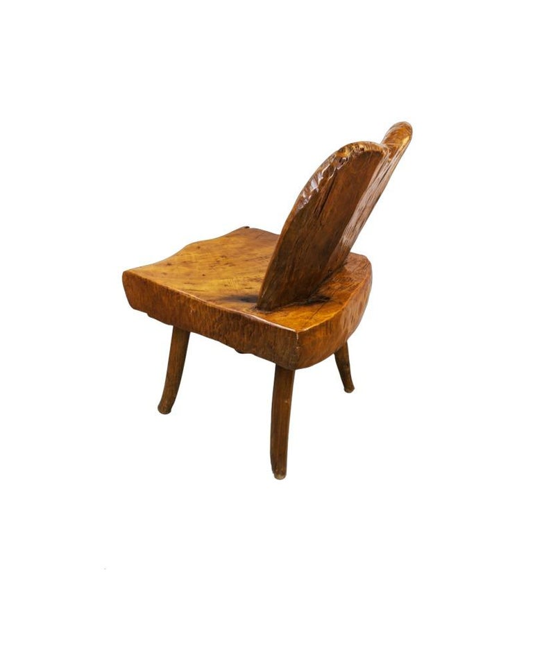 Primitive 19th Century Solid Live Edge Maples Chair For Sale at 1stDibs