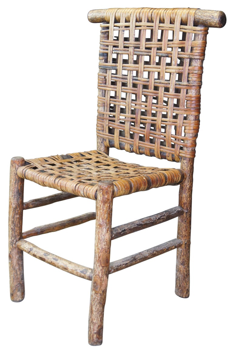 Primitive Antique Adirondack Hickory Woven Rattan Side Chair Farmhouse ...