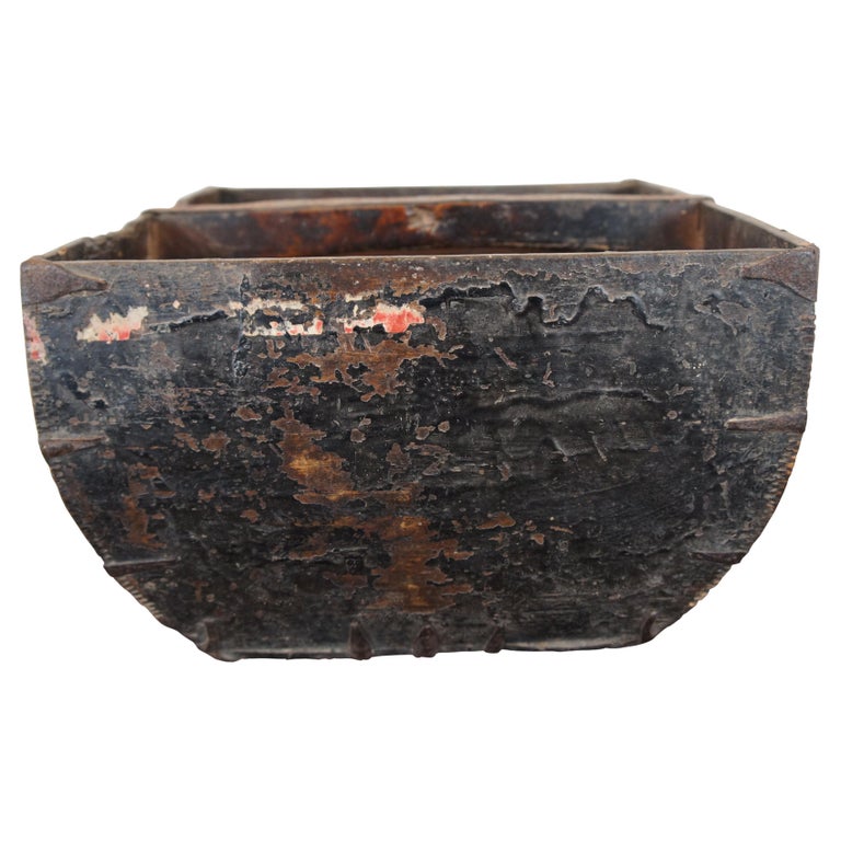 Primitive Antique Chinese Wood Iron Rice Grain Basket Handled Harvest ...