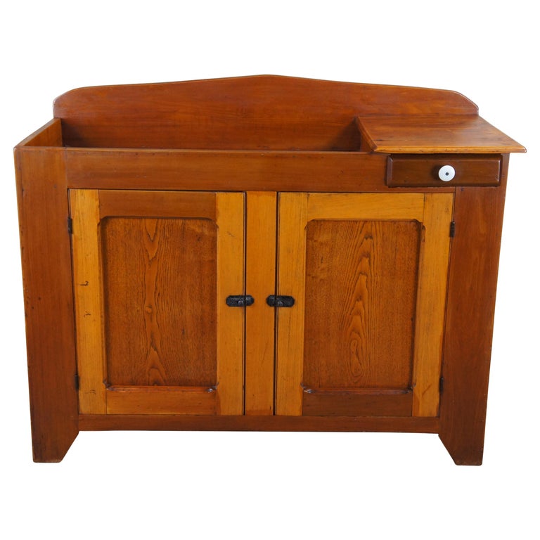 Primitive Antique Early American Oak and Pine Dry Sink Country Farmhouse Washstand For Sale at ...