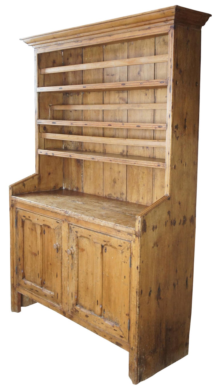 Primitive Antique English Pine China Hutch Rustic Farmhouse Bookcase ...