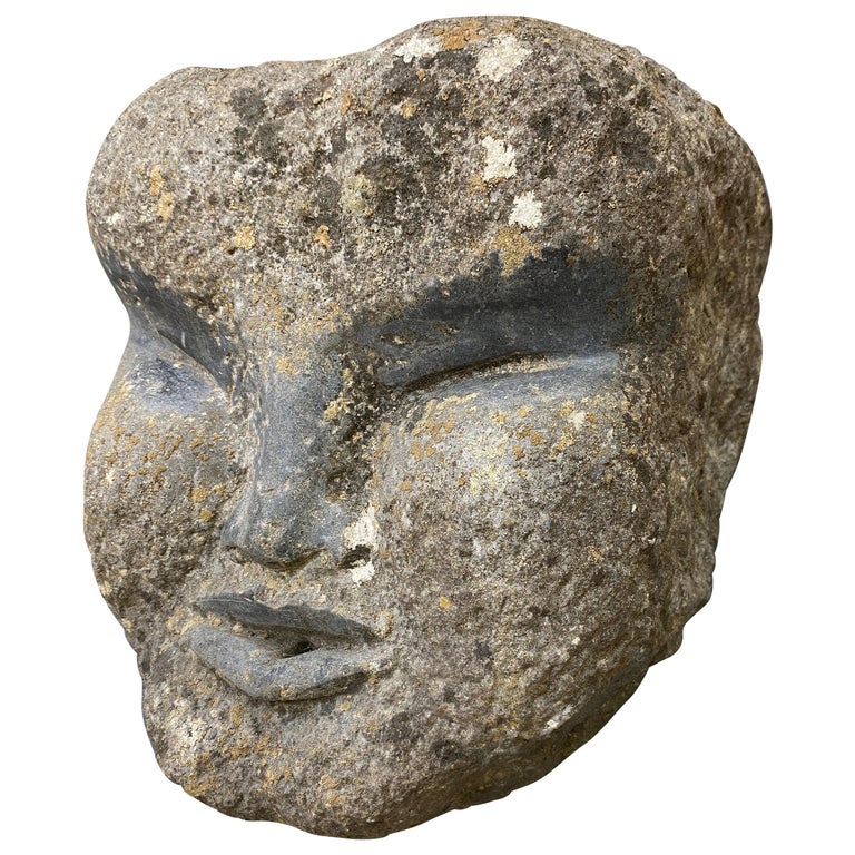Primitive Carved Stone Fountain Head For Sale at 1stDibs