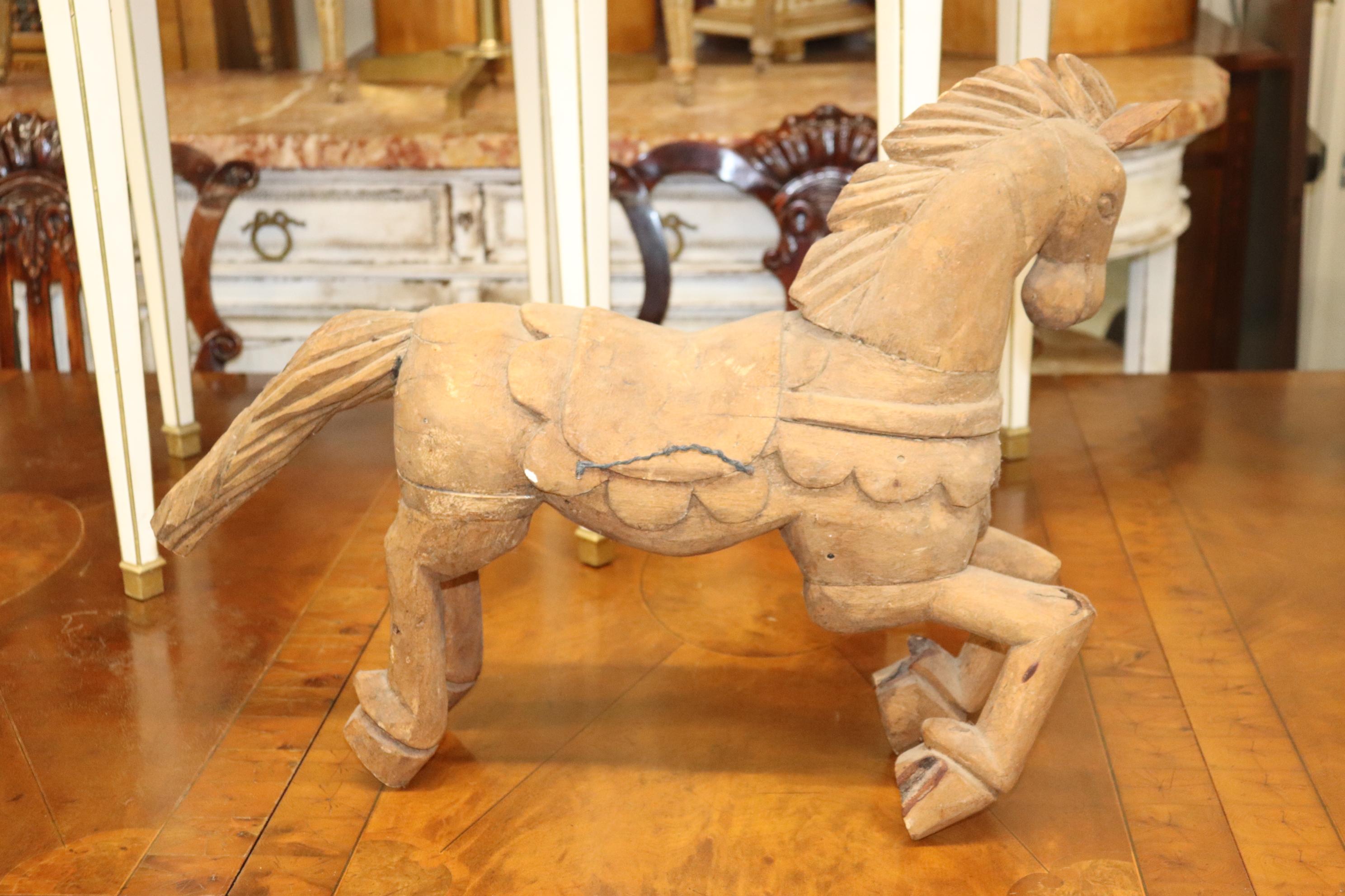 Primitive Carved Wooden Horse Sculpture For Sale at 1stDibs