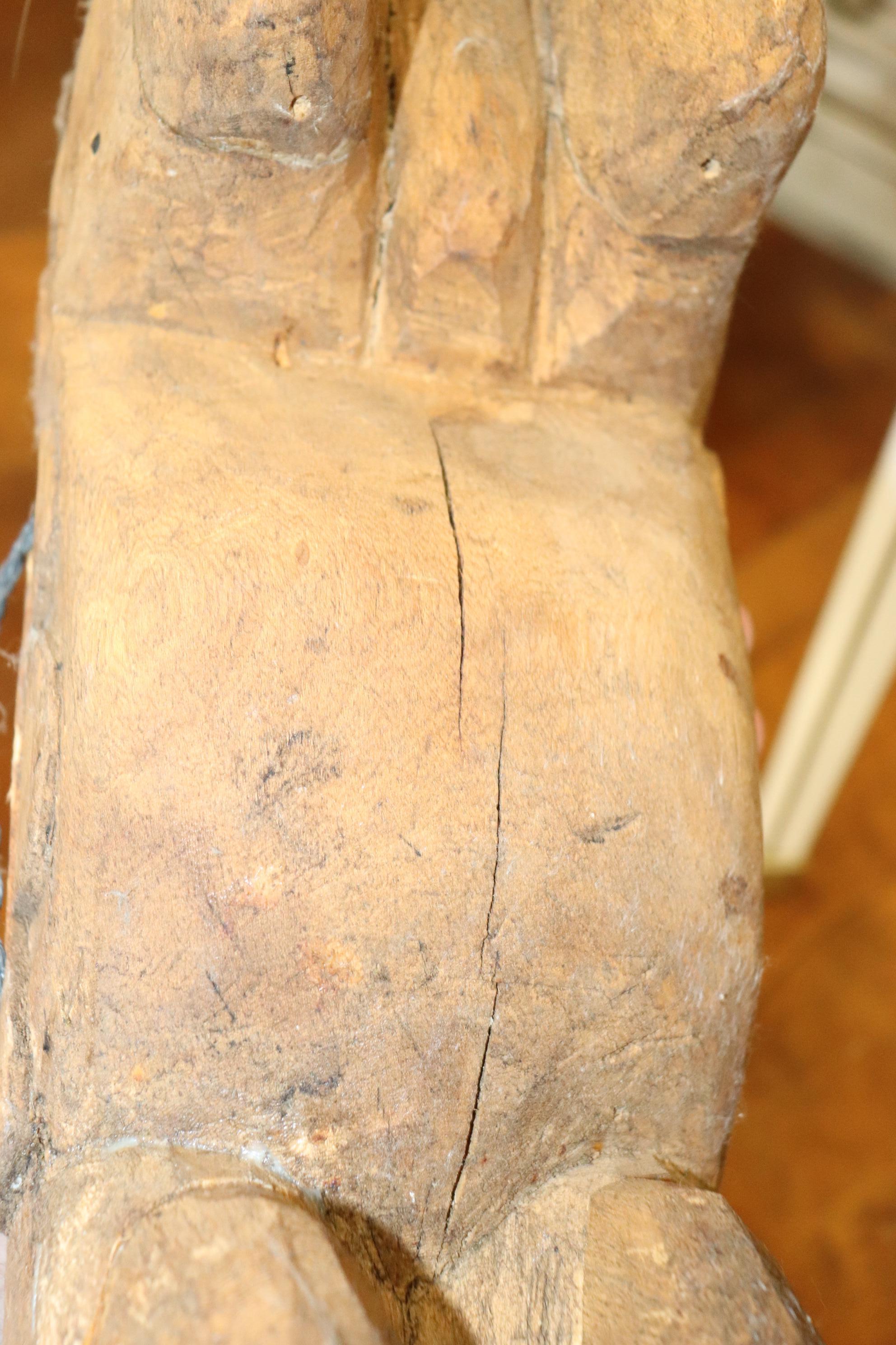 Primitive Carved Wooden Horse Sculpture For Sale at 1stDibs