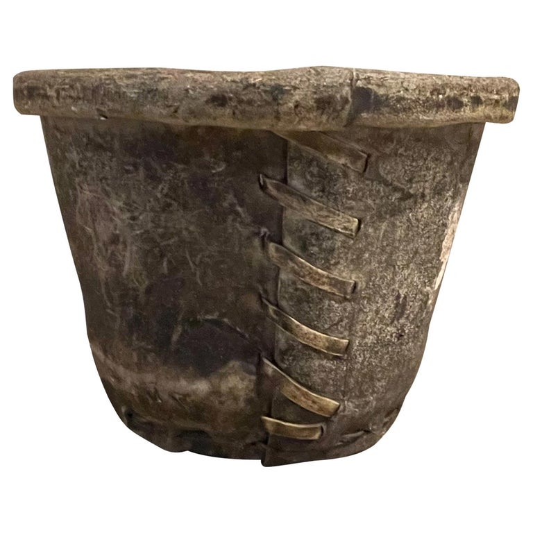 Primitive Catch It All Artisan Handwoven Basket in Rustic Raw Cowhide ...