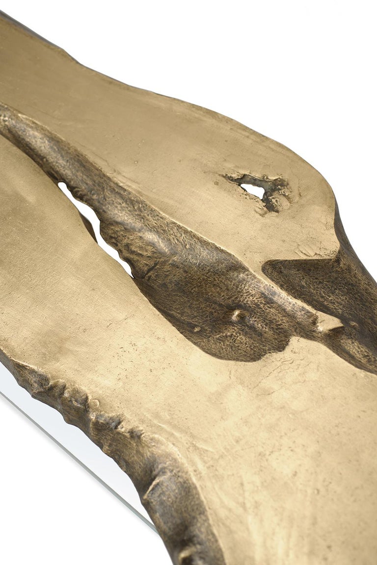 Organic Primitive Center Table in Brushed Aged Brass and Glass Base For ...